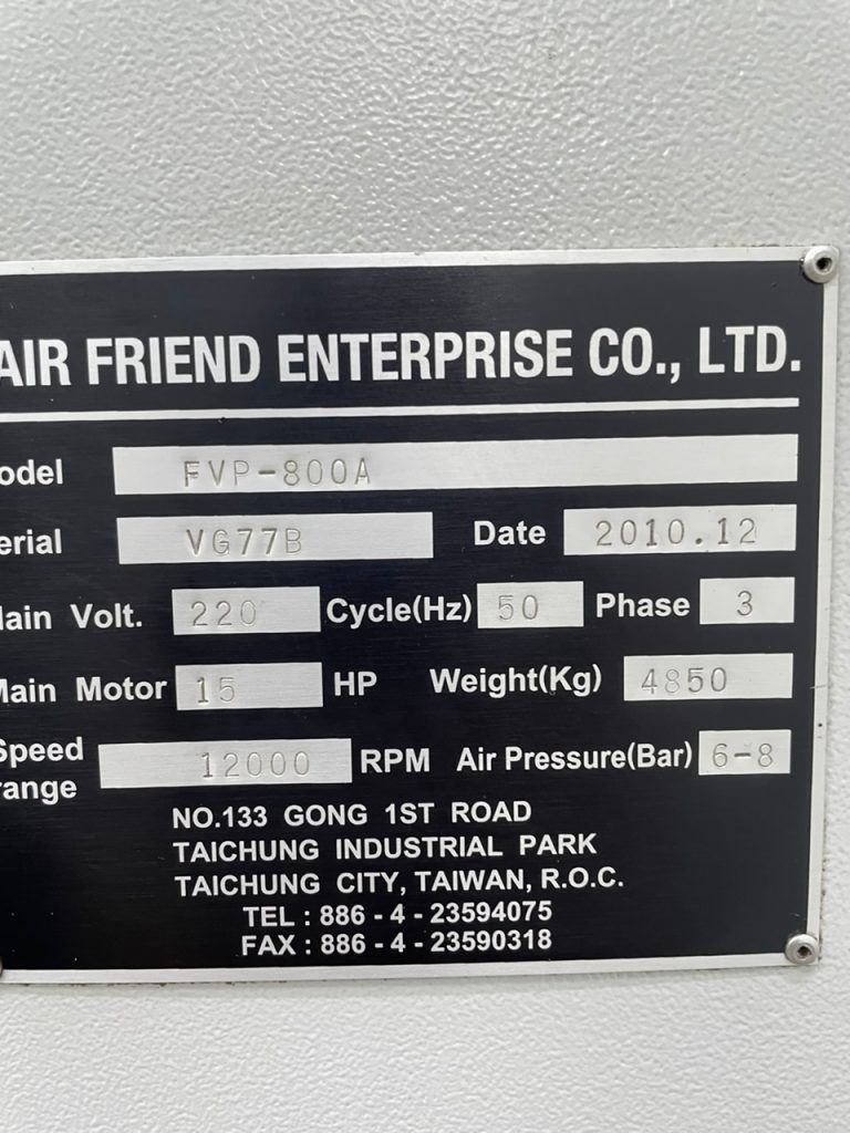 Feeler FVP 800A CNC VMC - A.K. Machine Tools